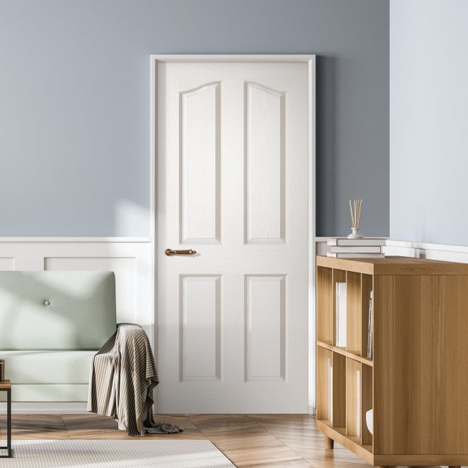 White Internal Primed Textured Lifestyle 4 Panel Arch Top Door | Leader ...
