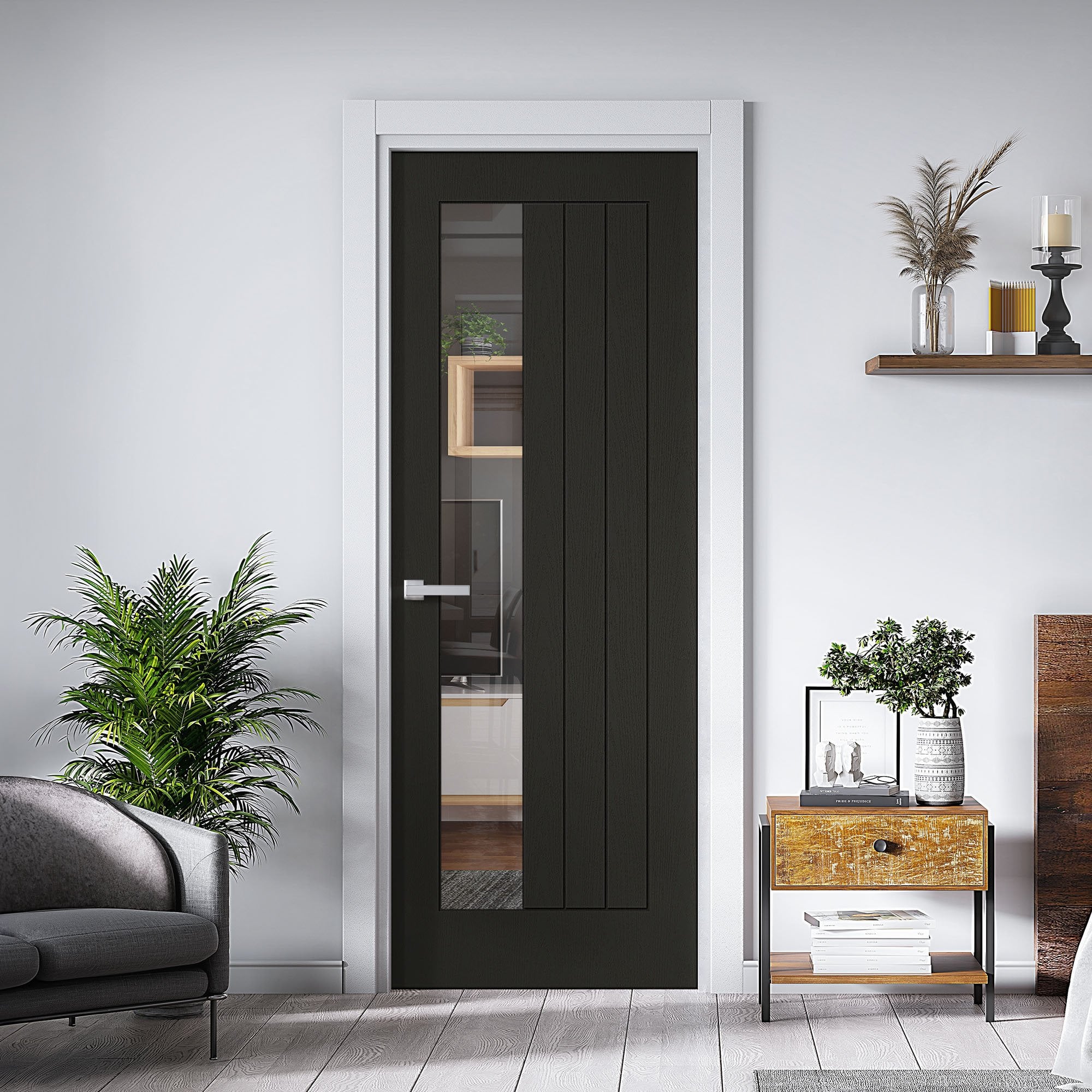 Black Internal Fully Finished Oak Farley 1 Light Offset Clear Glass ...