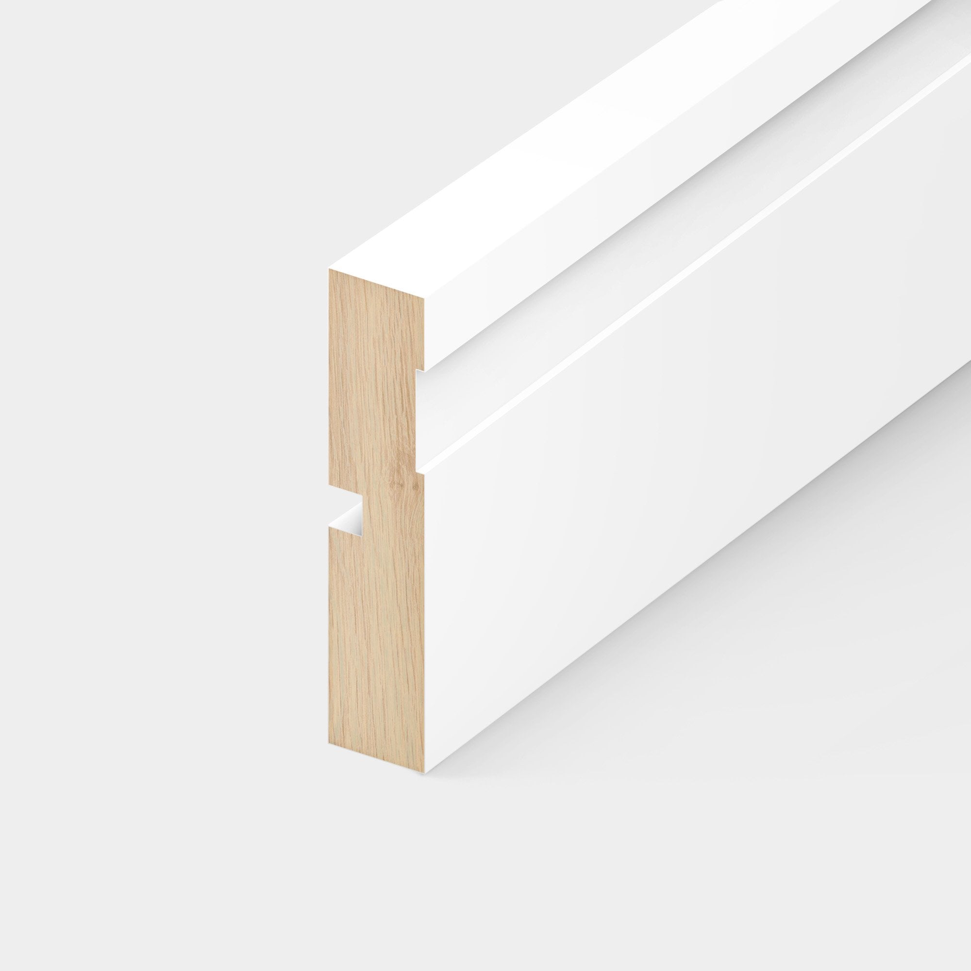 2.4m White Painted Shaker Skirting Board 14mm x 70mm | Leader Online
