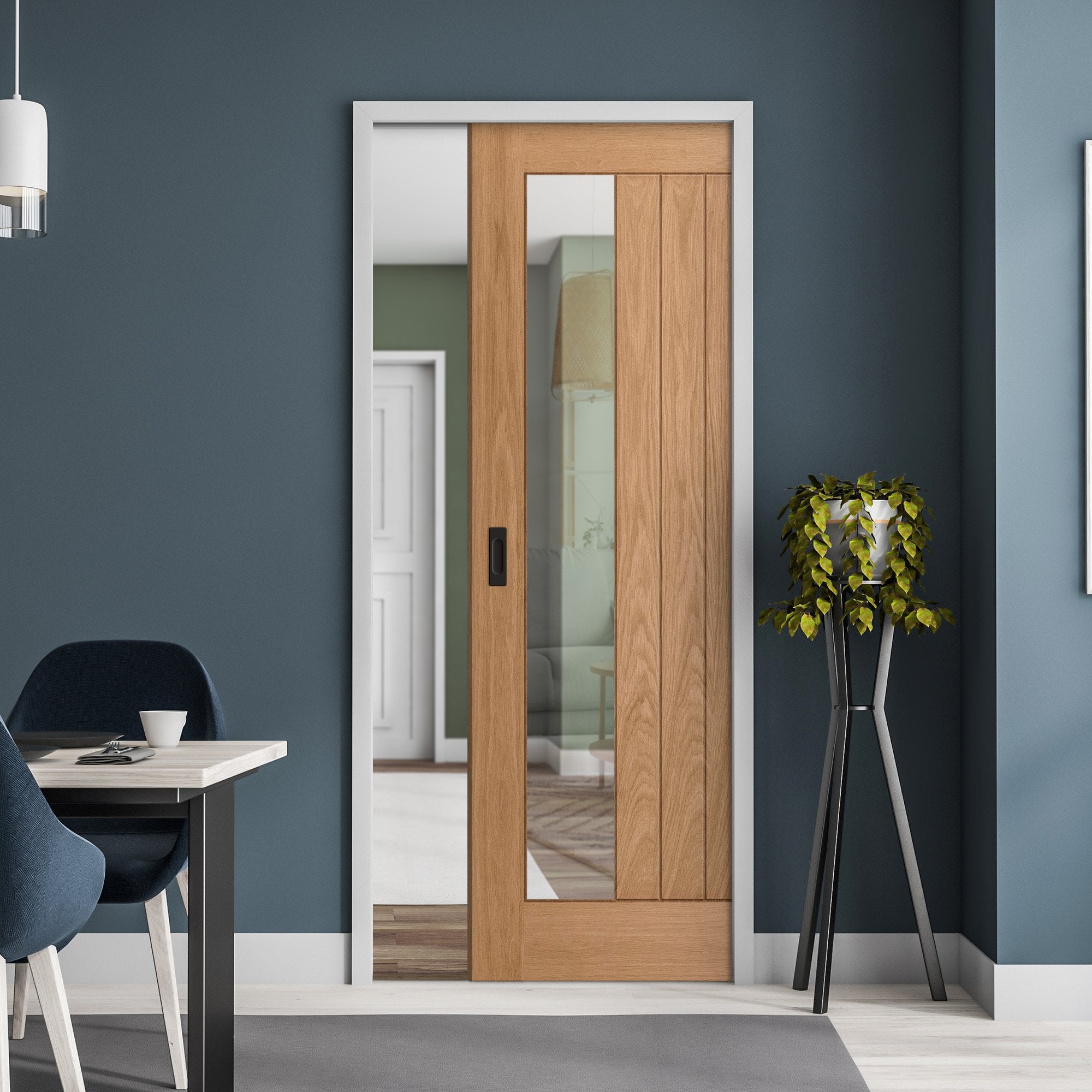 Oak Unfinished Farley 1 Light Clear Offset Glass Framed 100mm Pocket ...