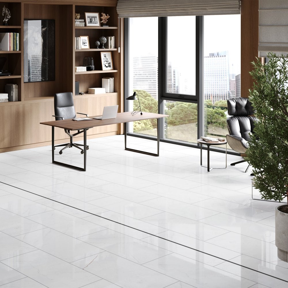 White Marble - Lustre Stone 8mm High Gloss Laminate Flooring | Leader ...
