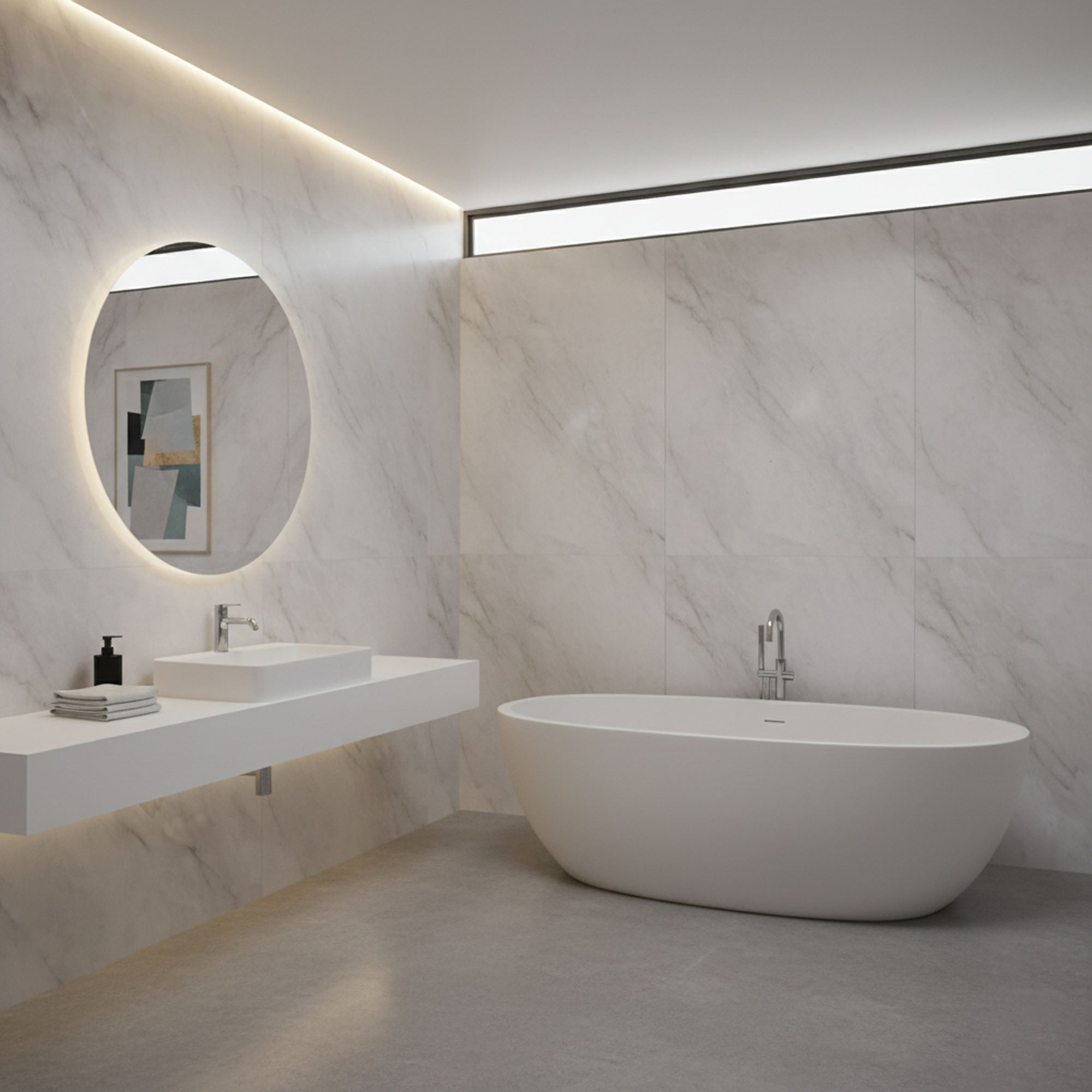 Light Grey Marble - PVC Gloss Waterproof Wall Panelling | Leader Online